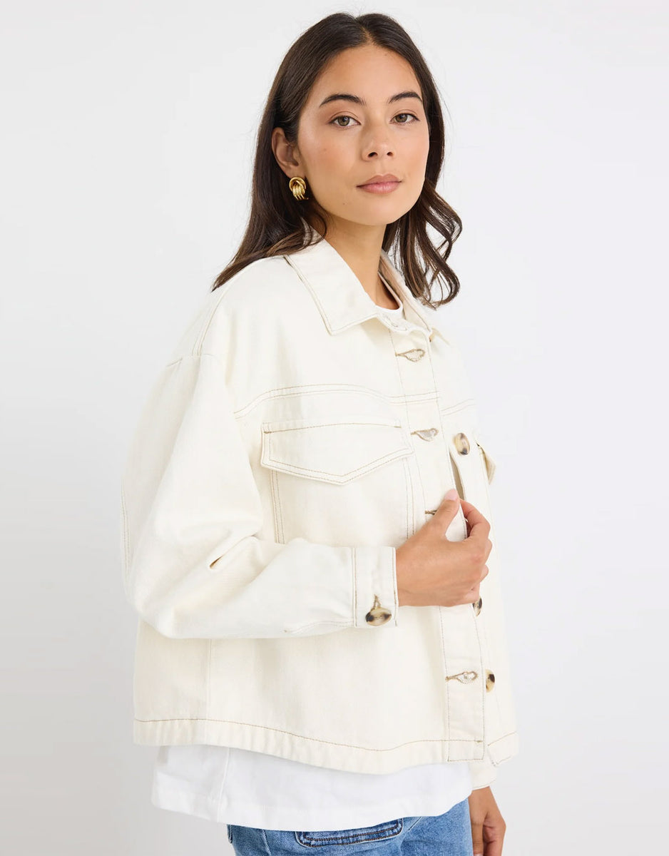 Buy Echo Patch Pocket Denim Jacket - Ecru Among the Brave for Sale Online New Zealand | White & Co.