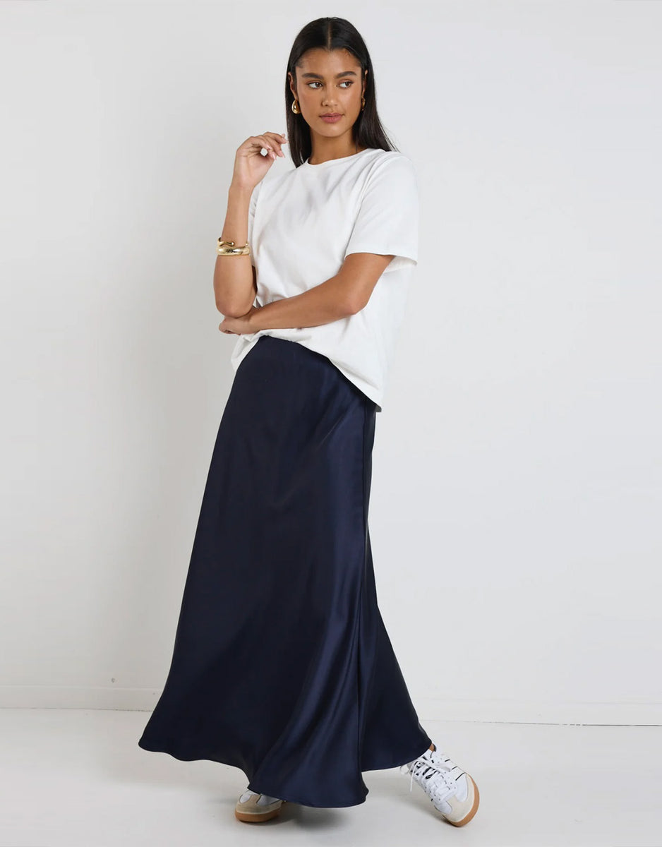 Buy Preserve Floaty Satin Bias Maxi Skirt - Navy By Rosa for Sale ...