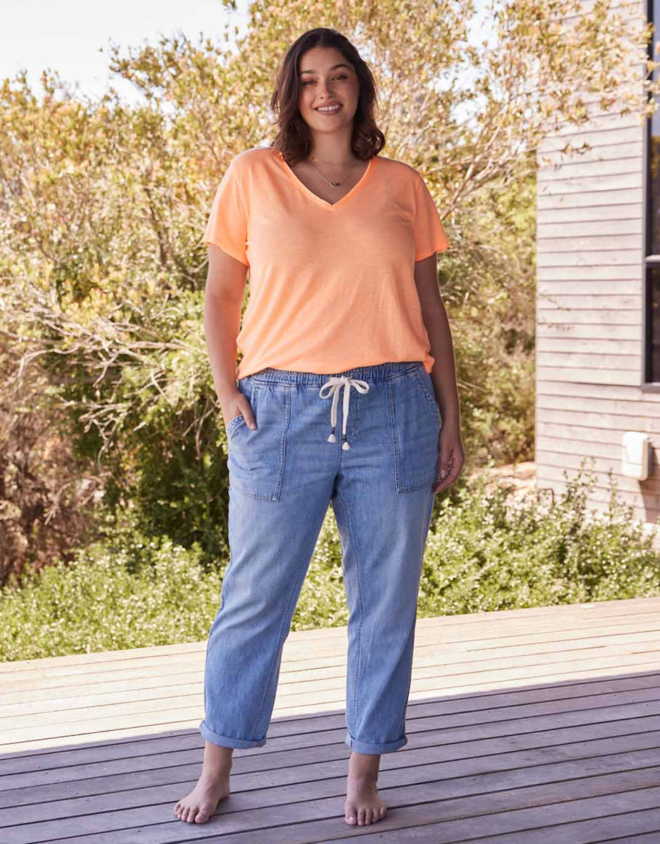 Buy Sorbet Stripe Vee Neck Tee - Neon Orange White & Co. for Sale ...